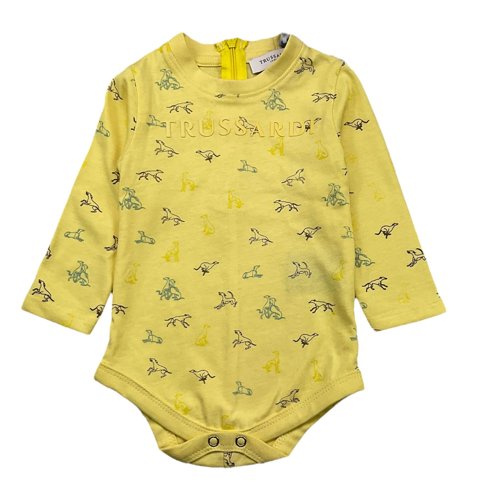 TRUSSARDI body tinta unita con logo manica lunga Giallo per Neonato ...